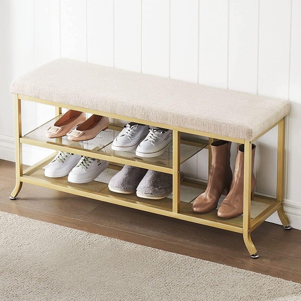 Amazon.com: Fulvari 2 in 1 Shoe Rack Bench, Gold Metal Shoe Rack ...