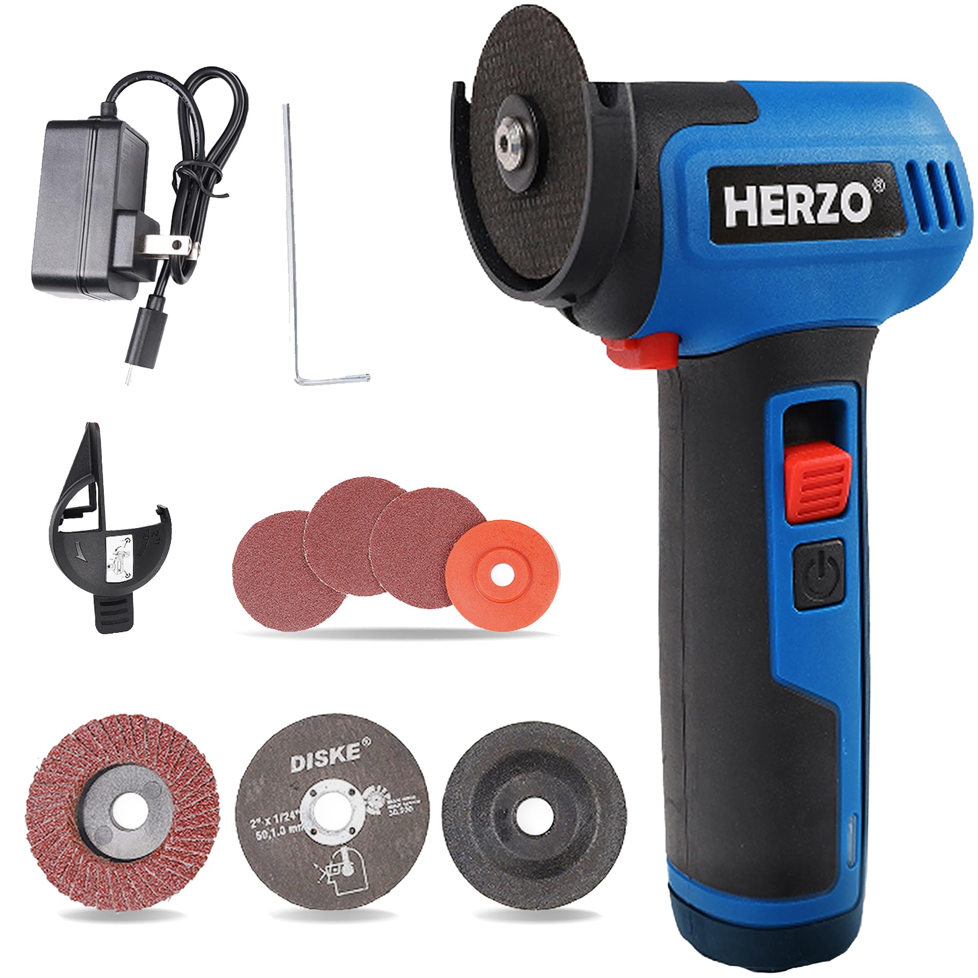 HERZO Cordless Mini Cutter 50mm, 7.2V Lithium Brushless Mini Angle ...