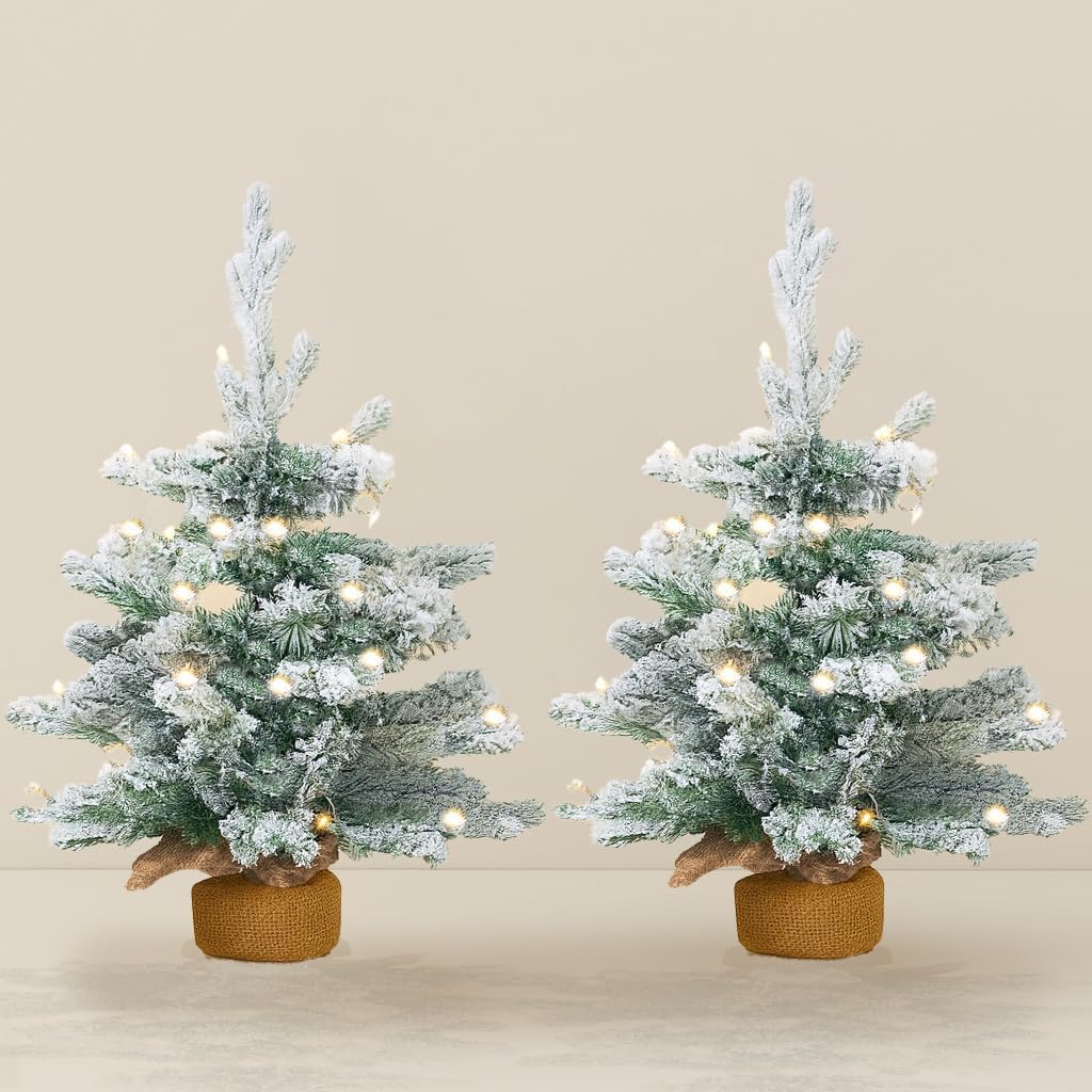 2x 60cm Colour Select Snowy Mini LED Christmas Tree Set of 2 Trees with ...