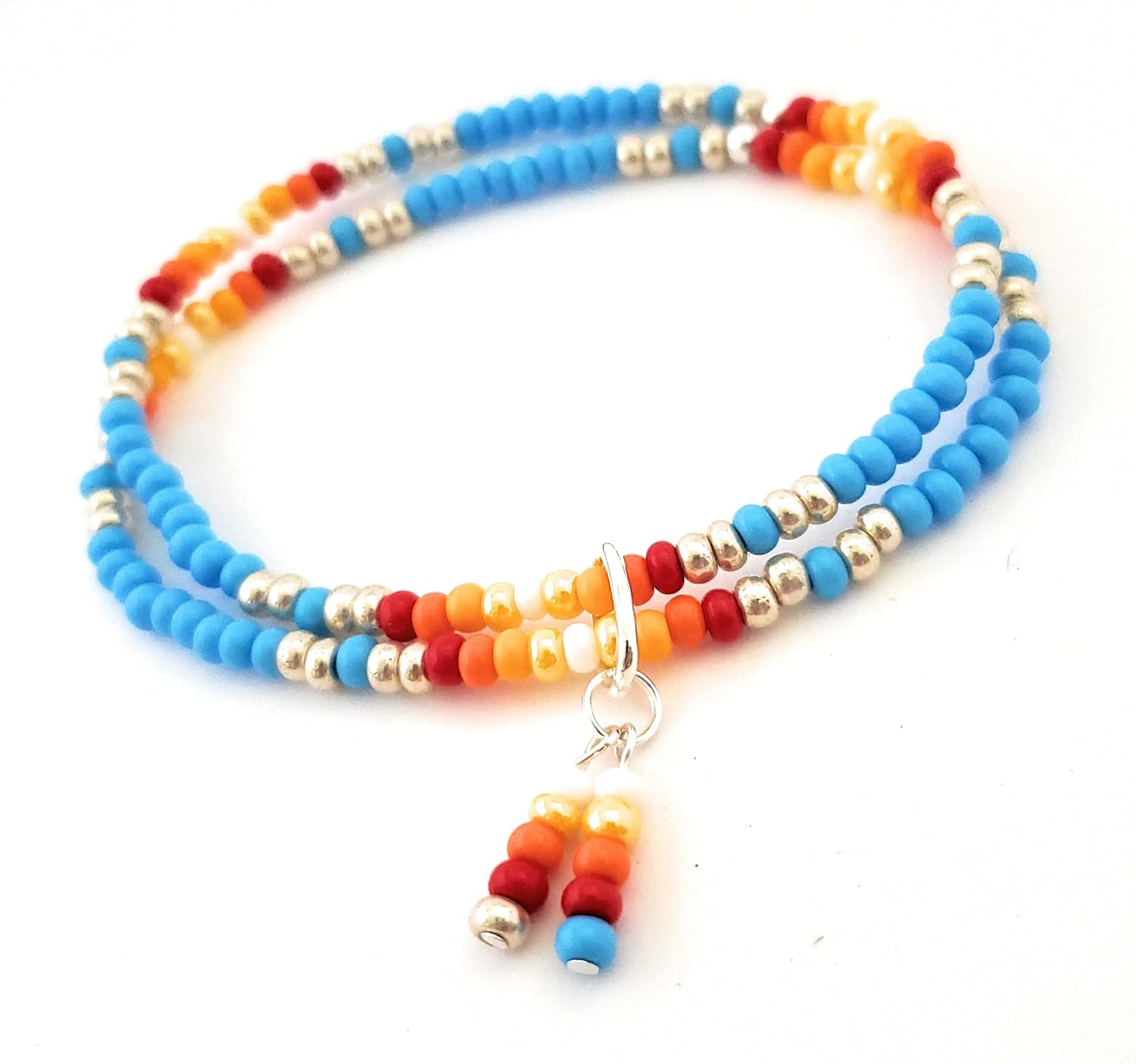 Amazon.com: Anklet Native American Beaded Double Strand Blue Sunset ...