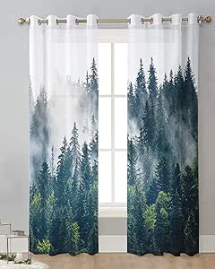 Amazon.com: Green Forest Sheer Curtains 63 Inches Long 2 Panel Set ...