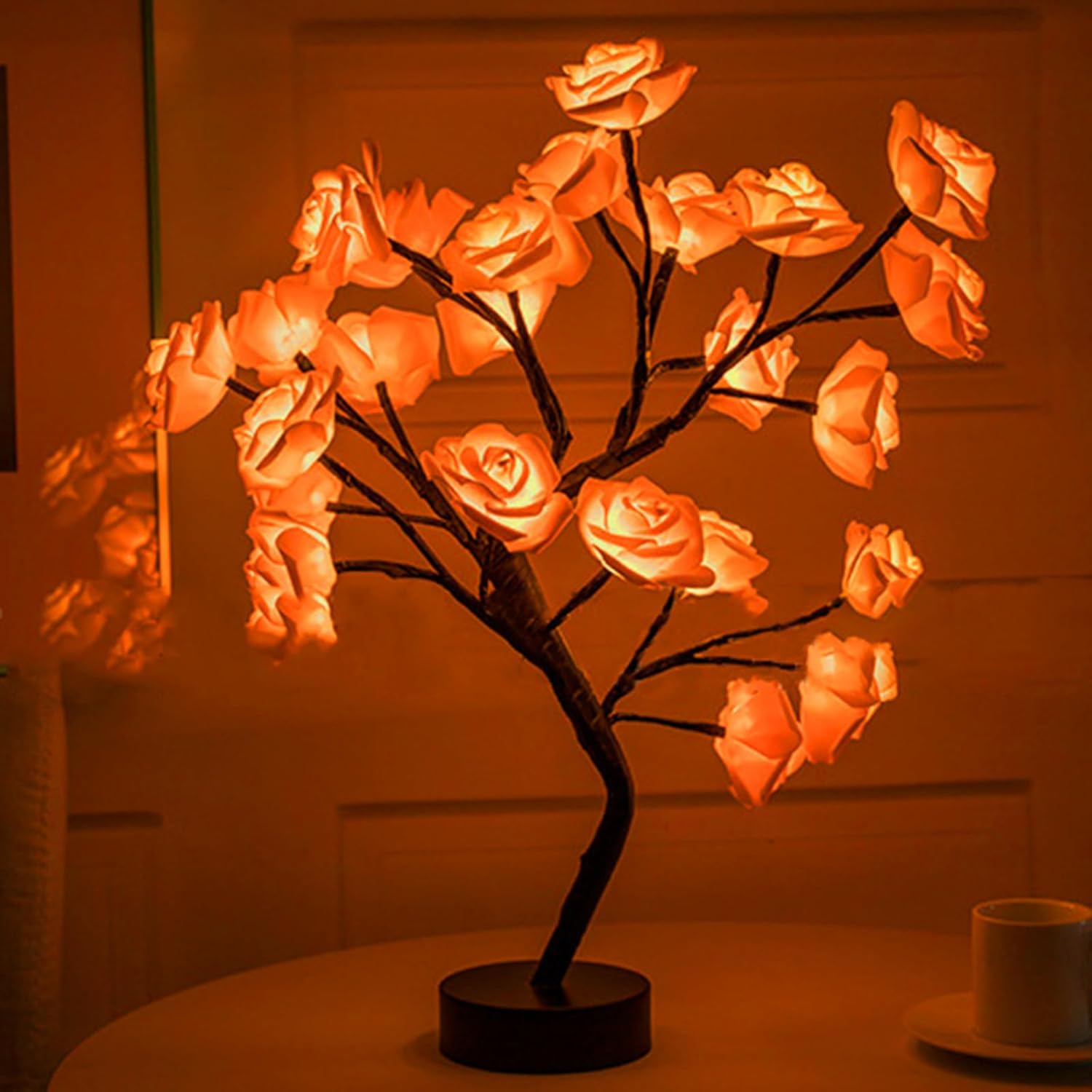 Rose Flower Tree Lamp - LED Rose Tree Table Lamp USB/Battery Powered ...