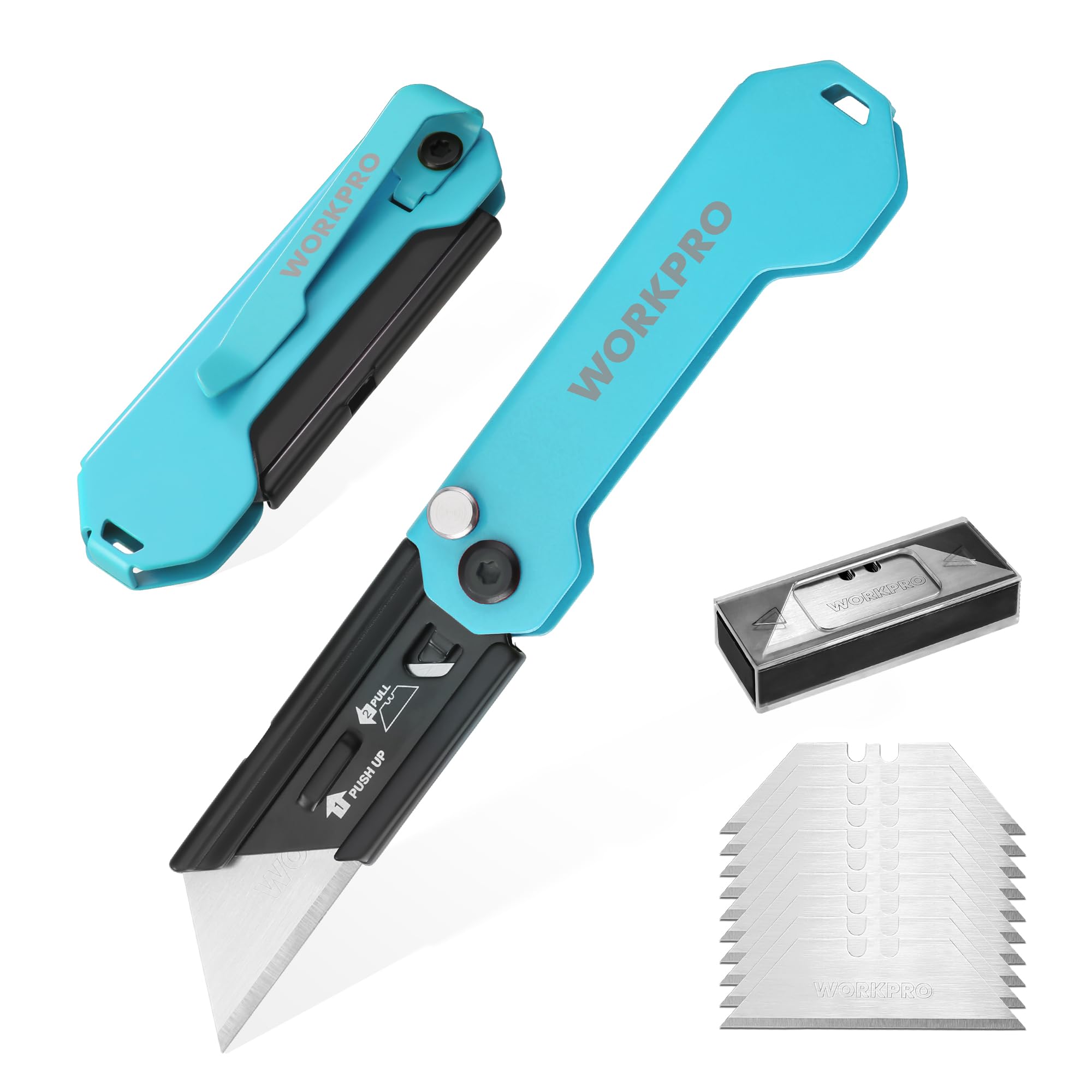WORKPRO 2PCS EDC Folding Utility Knife, Mini Box Cutter with Quick Open ...