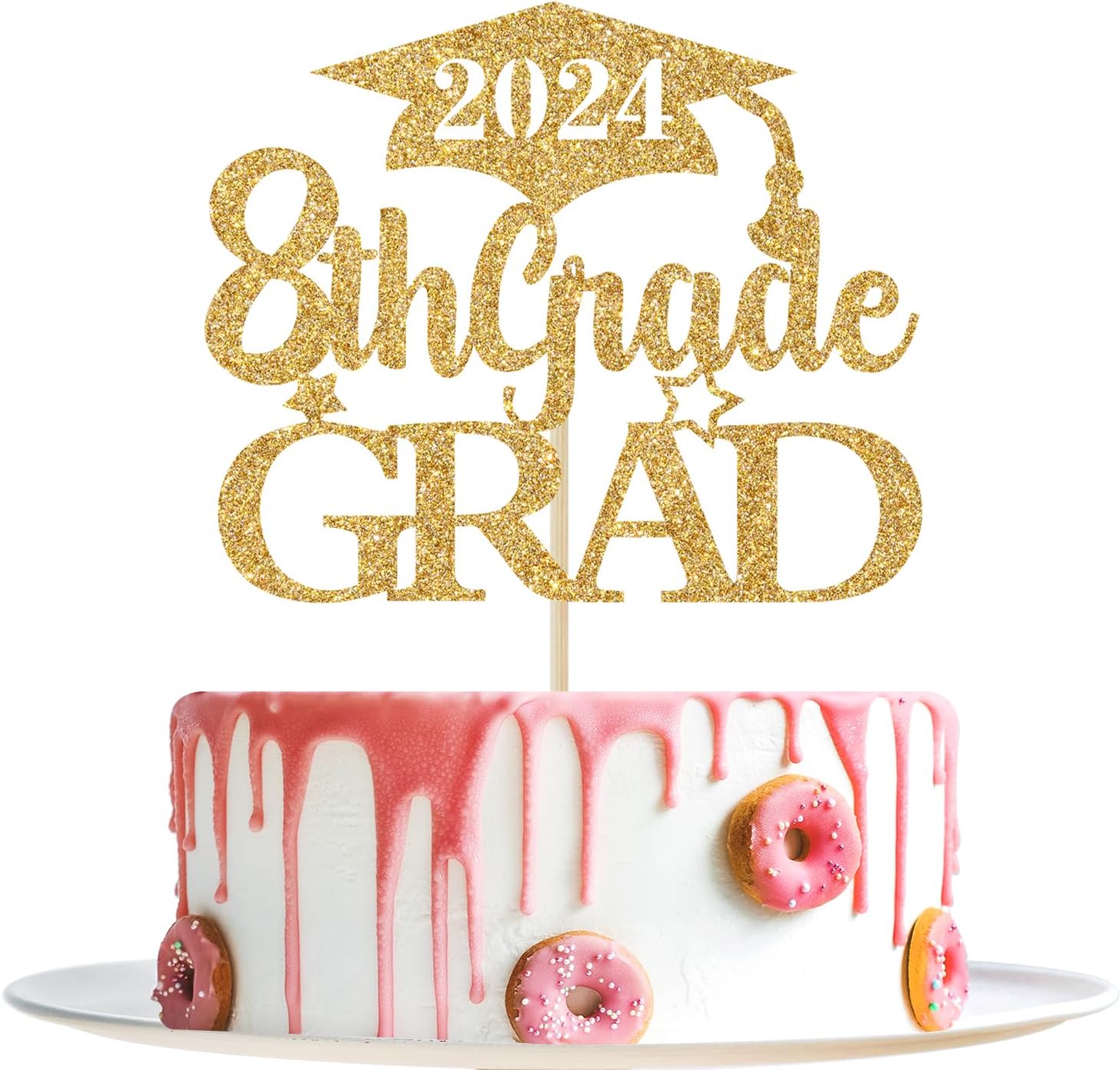 Amazon.com: Gold Glitter 8th Grade Grad Cake Topper, 8th Graduation ...