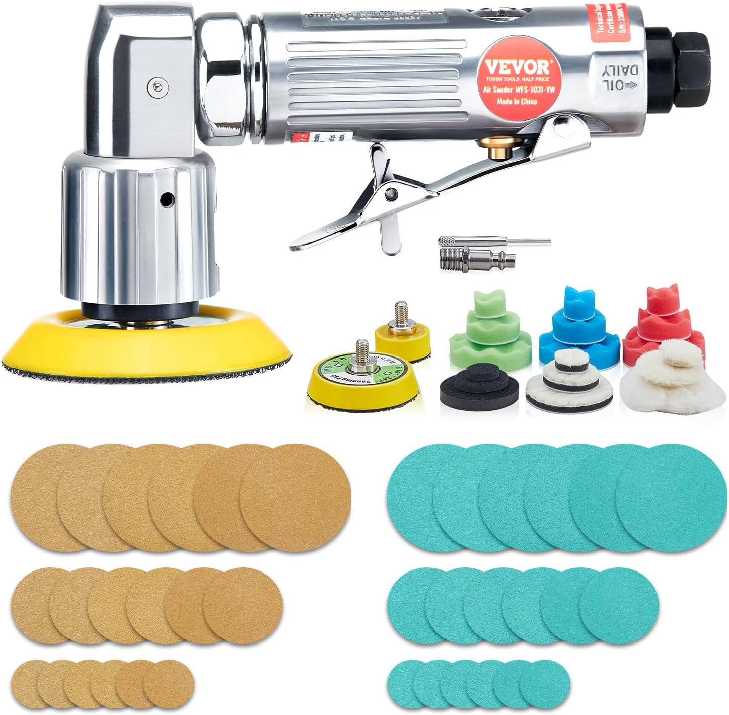 VEVOR Mini Air Sander, 1"/2"/3" Random Orbital Air Sander, 15000r/min ...