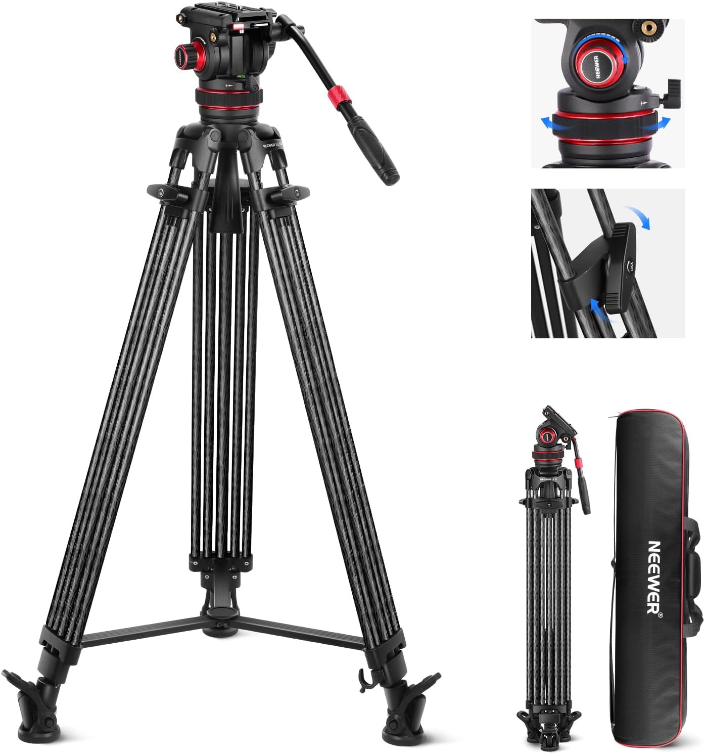 Amazon.com : NEEWER LL35 78" Video Tripod Carbon Fiber, Quick Release ...