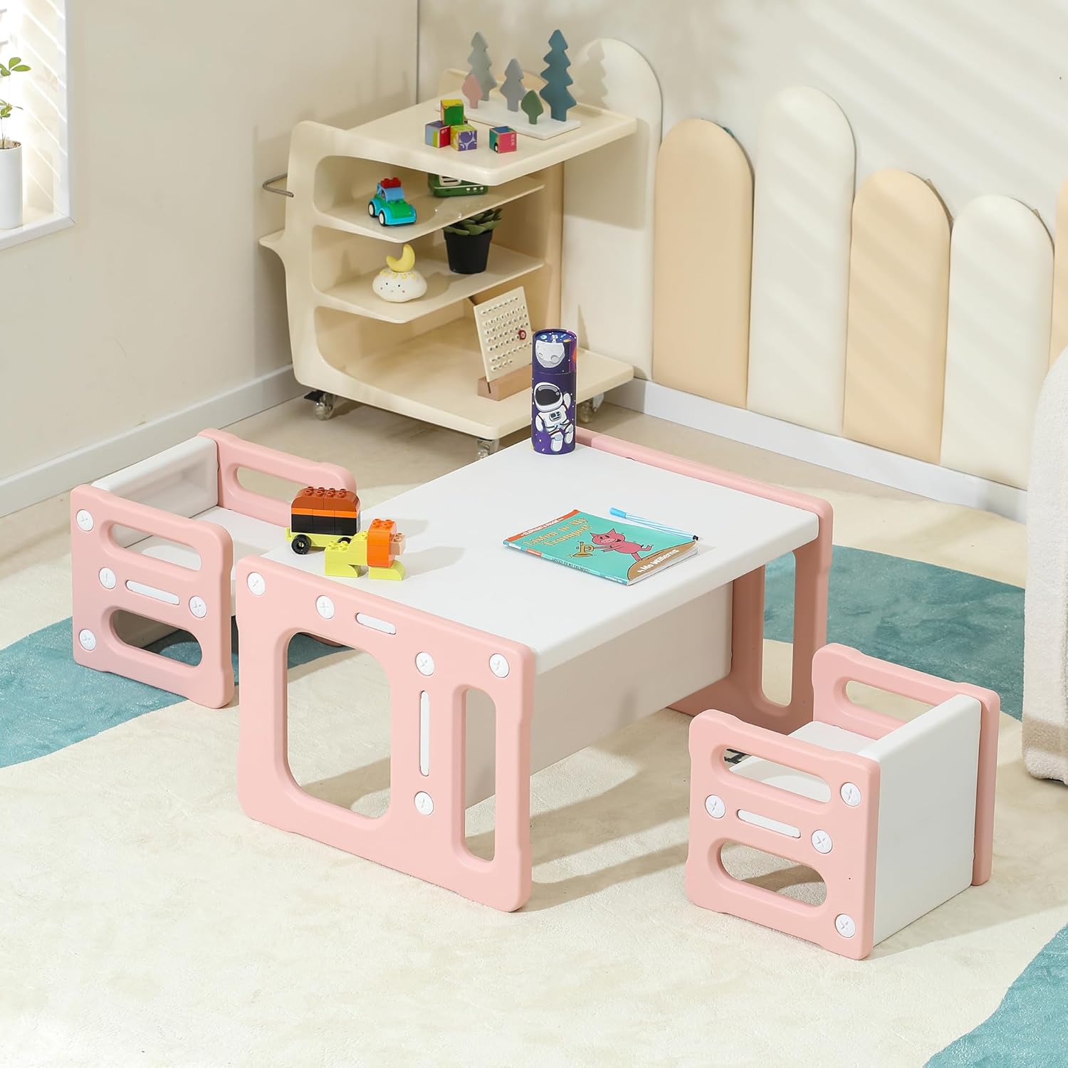 Amazon.com: IFLETH Table and Chair Set, Height-Adjustable Toddler Table ...