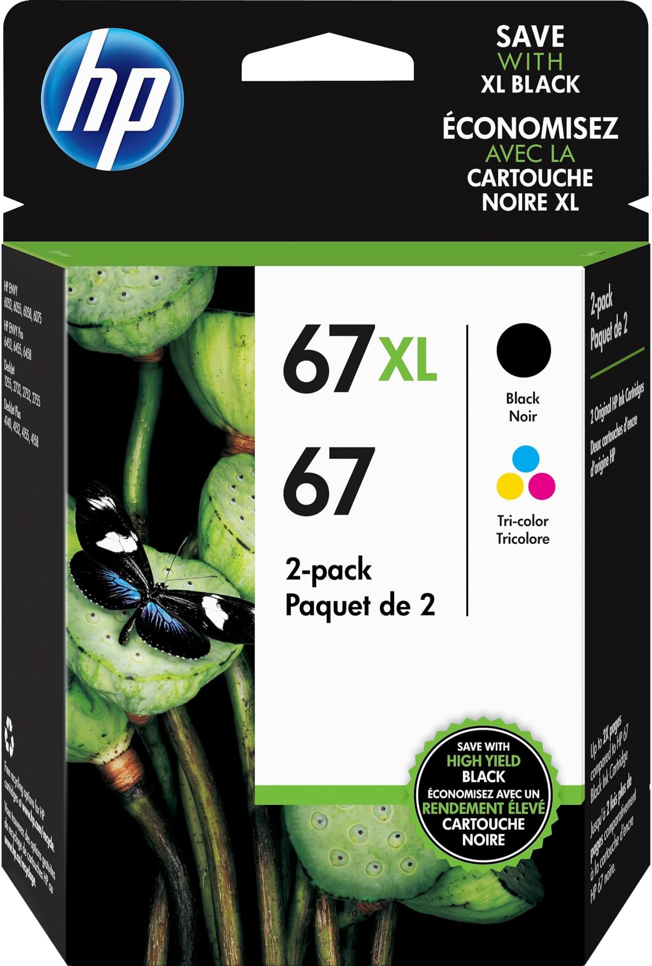 Amazon.com: HP 67XL / 67 Ink Cartridges (Black/Tri-Color) 2-Pack in ...