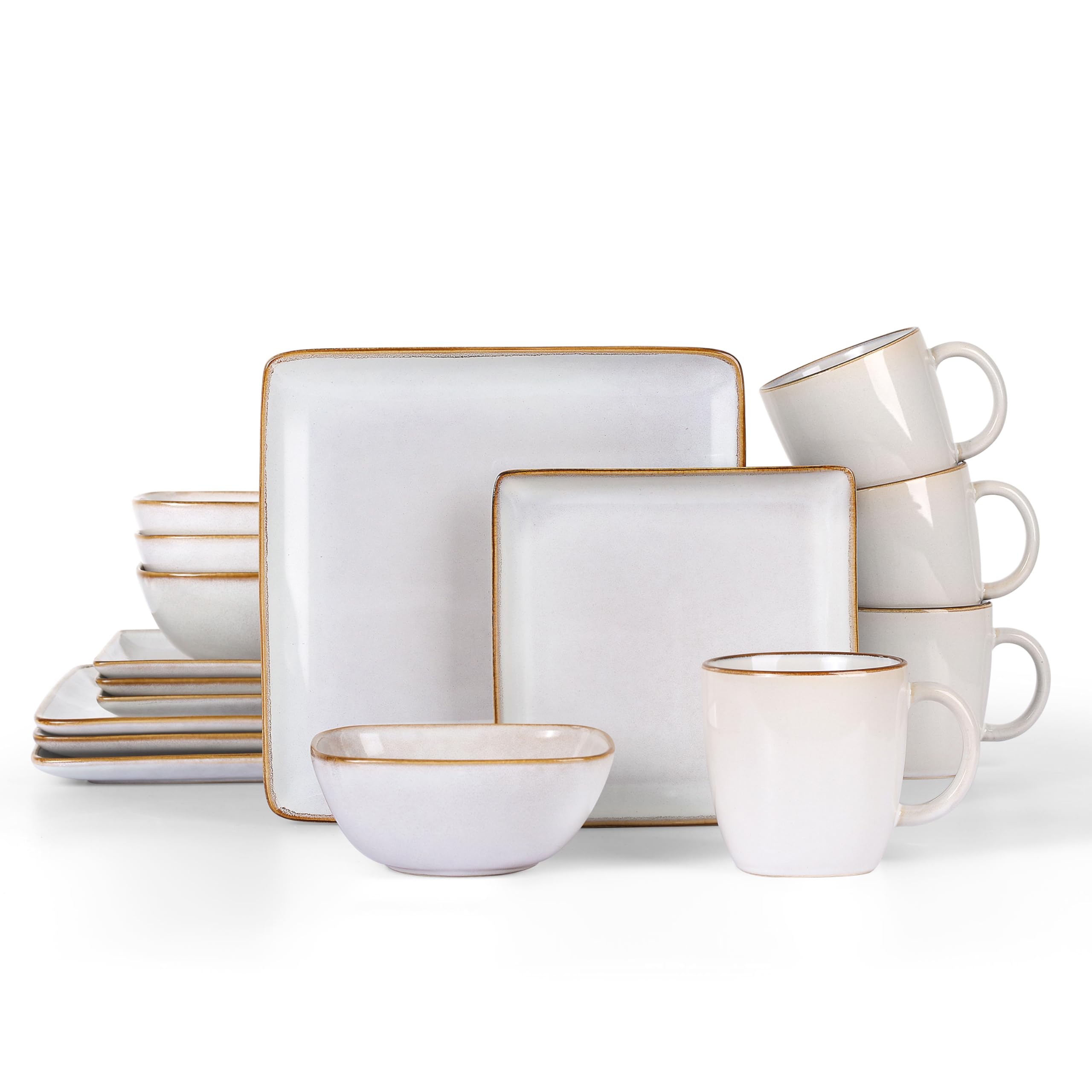 Amazon.com | LIANYU 16 Piece Square Dinnerware Sets with Mugs ...
