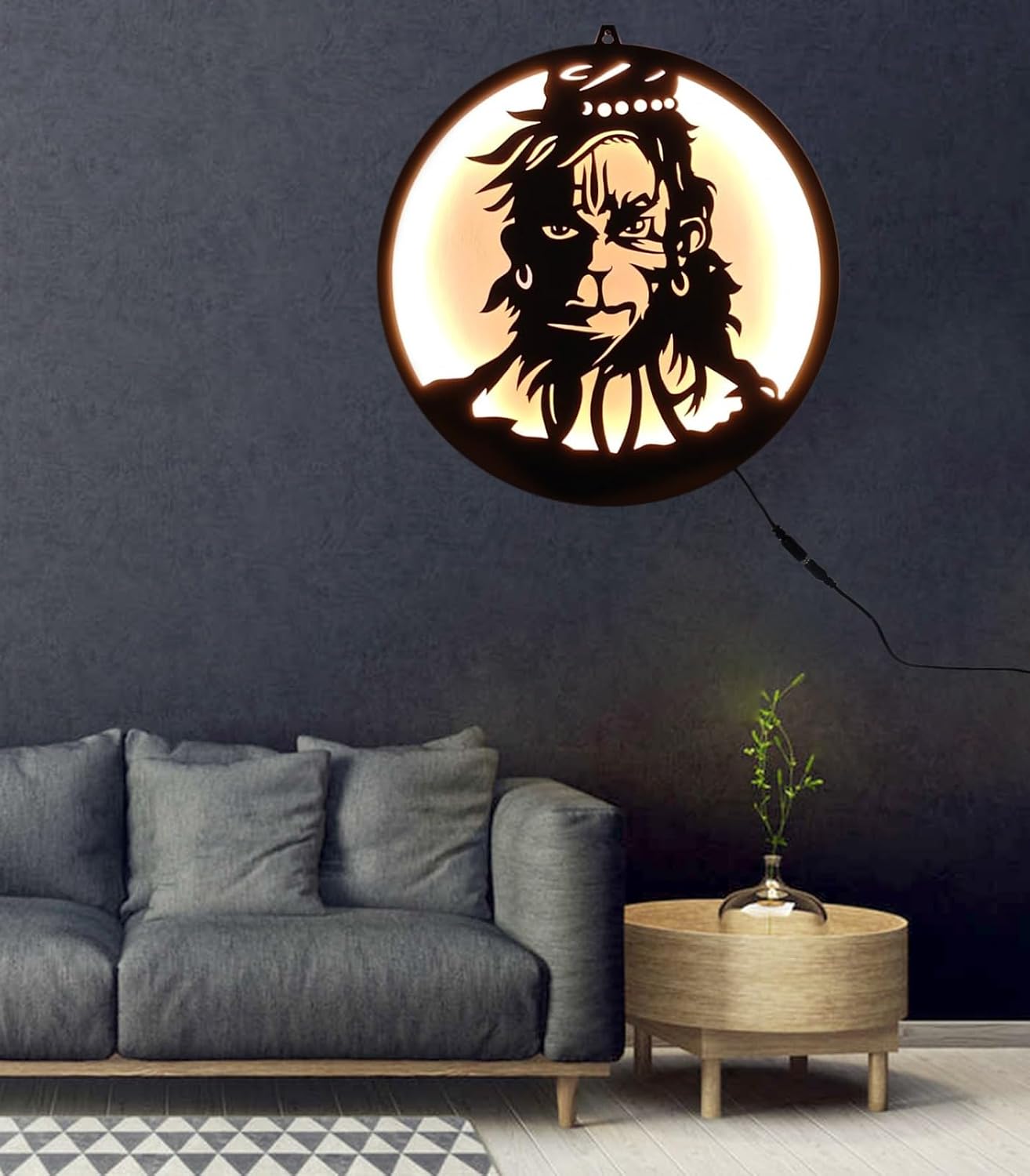 ANIJA CRAFTS MDF Wood Lord Hanuman Backlit Wall Art With LED Light For ...