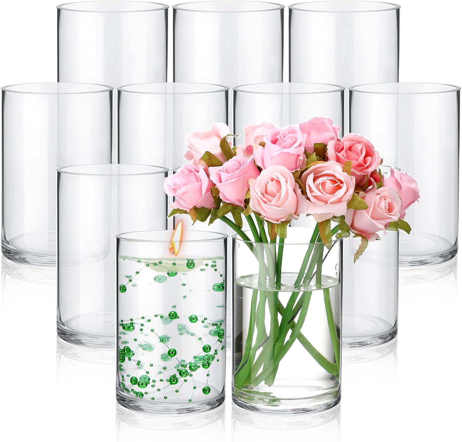 Amazon.com: Jinei 12 Pcs Glass Cylinder Vases for Centerpieces Opening ...