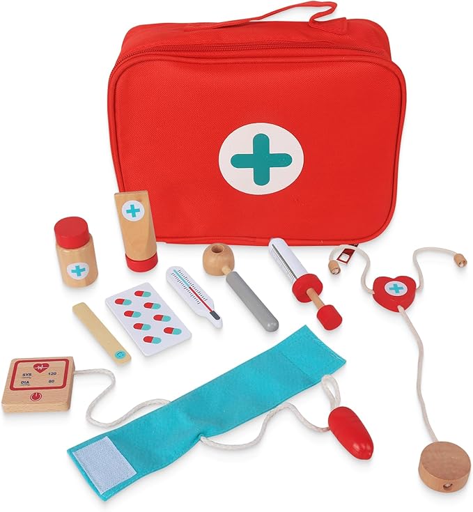 Amazon.com: WoodenEdu Play Doctor Set for Kids,Wooden Pretend Toy 10 ...
