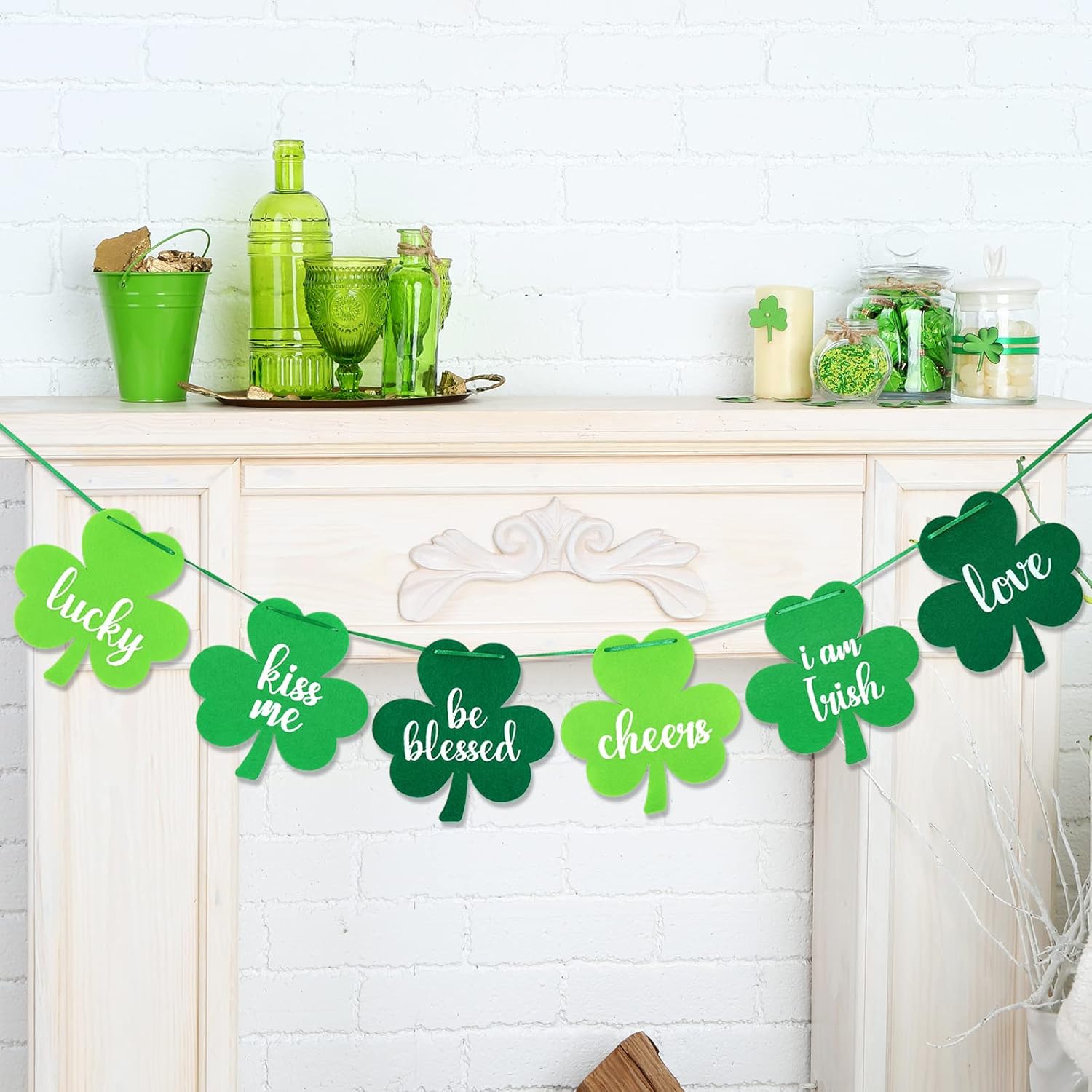 Whaline Bandera del día de San Patricio pancarta de fieltro de trébol ...