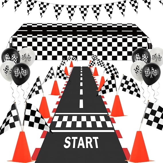 Amazon.com: Race Car Party Decorations, AHIER 61 Pcs Set-12 Traffic ...