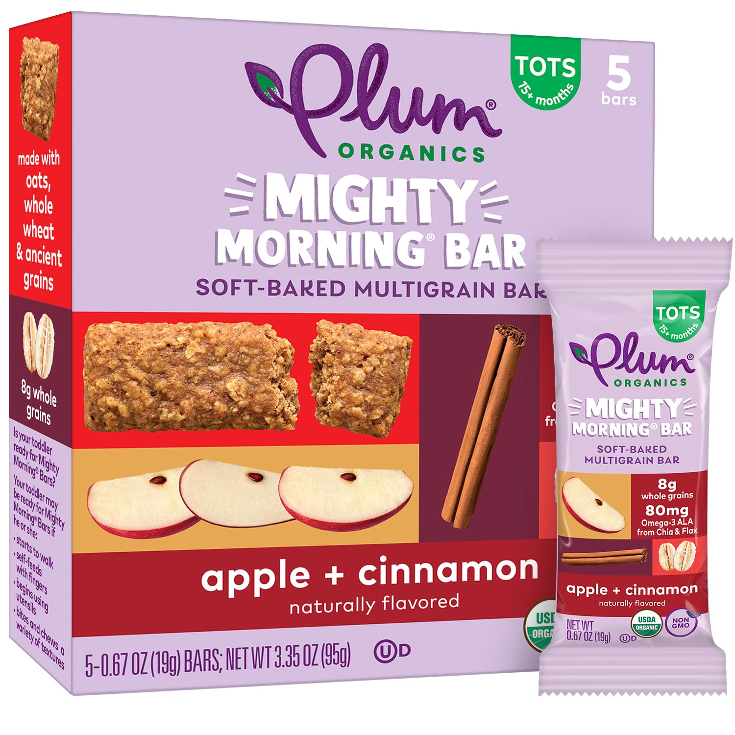 Plum Organics Mighty Morning Bar Apple Cinnamon, 0.67 Oz, 5 Ct. PACKAGE ...