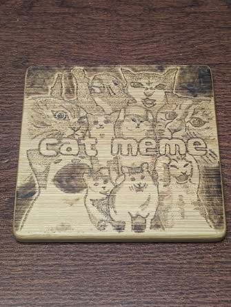 Amazon.co.jp: cat meme wood burning coaster cat meme : Home & Kitchen
