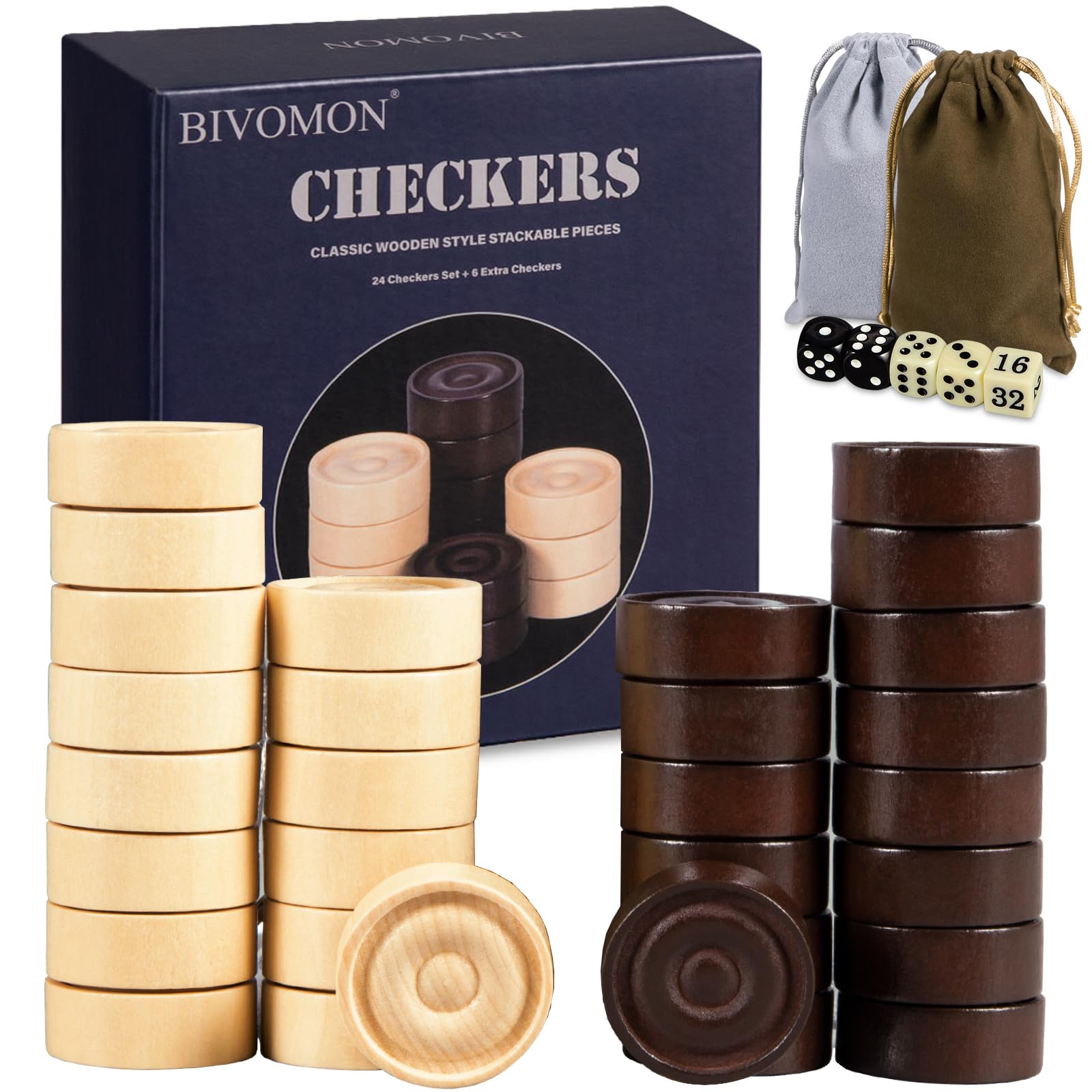 Amazon.com: BIVOMON Classic Wooden Checkers Stackable Pieces ...