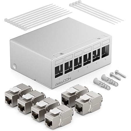 deleyCON Patch Panel 0,5 Unità Cat 6a Mini 8 Porte - Desktop Montaggio ...