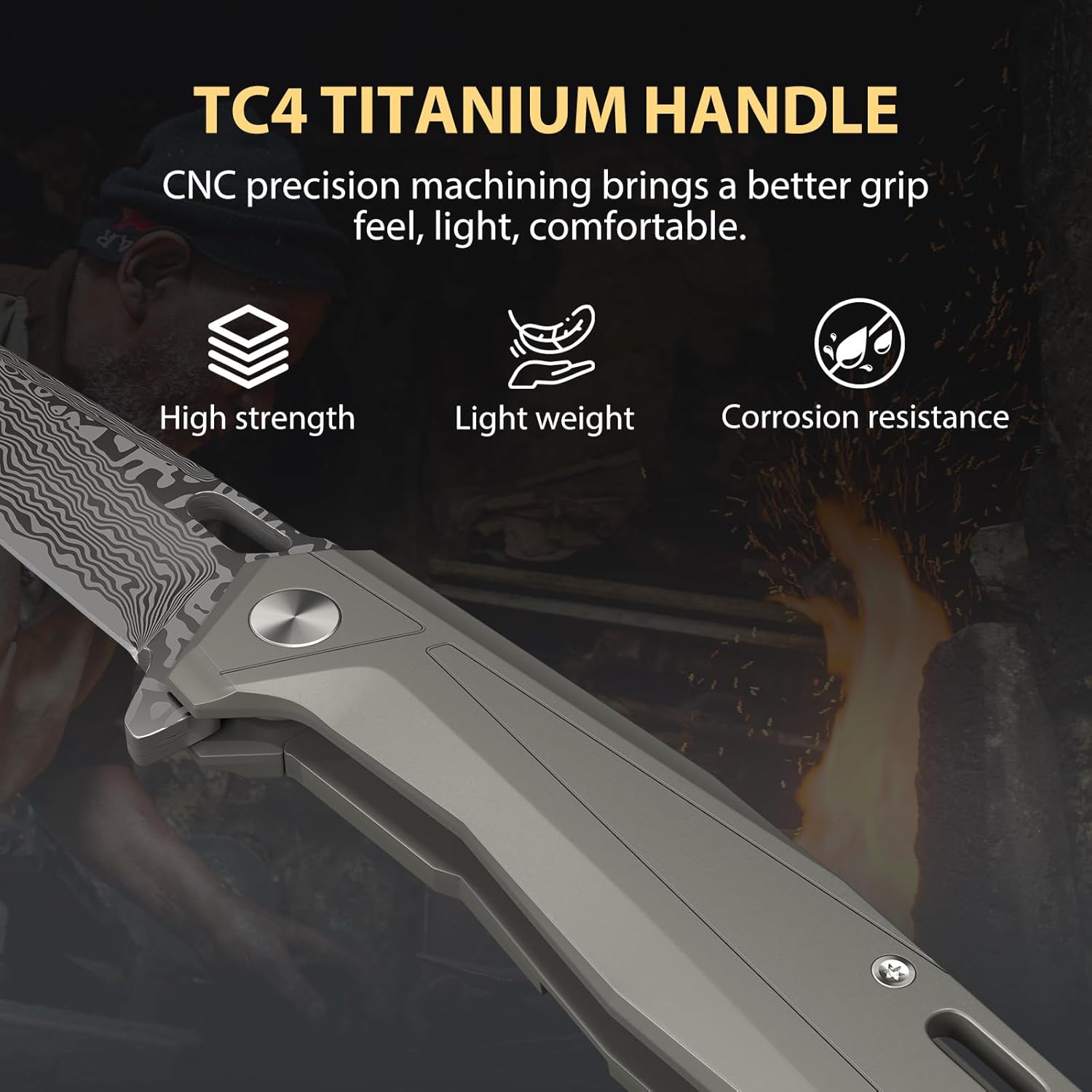 PERWIN Cuchillo plegable de bolsillo de Damasco para EDC, mini cuchillo ...