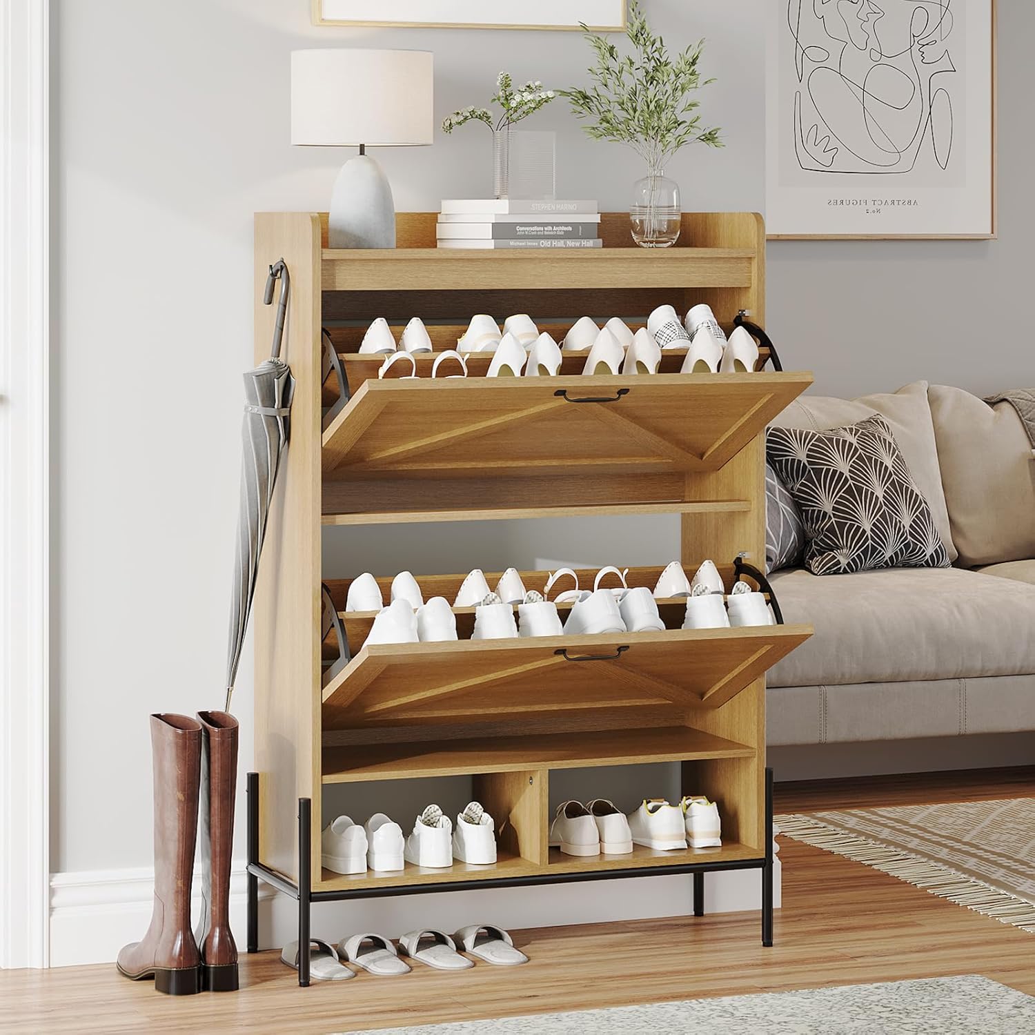 Amazon.com: Shoe Cabinet with 2 Flip Drawers, Hidden Shoe Storage ...