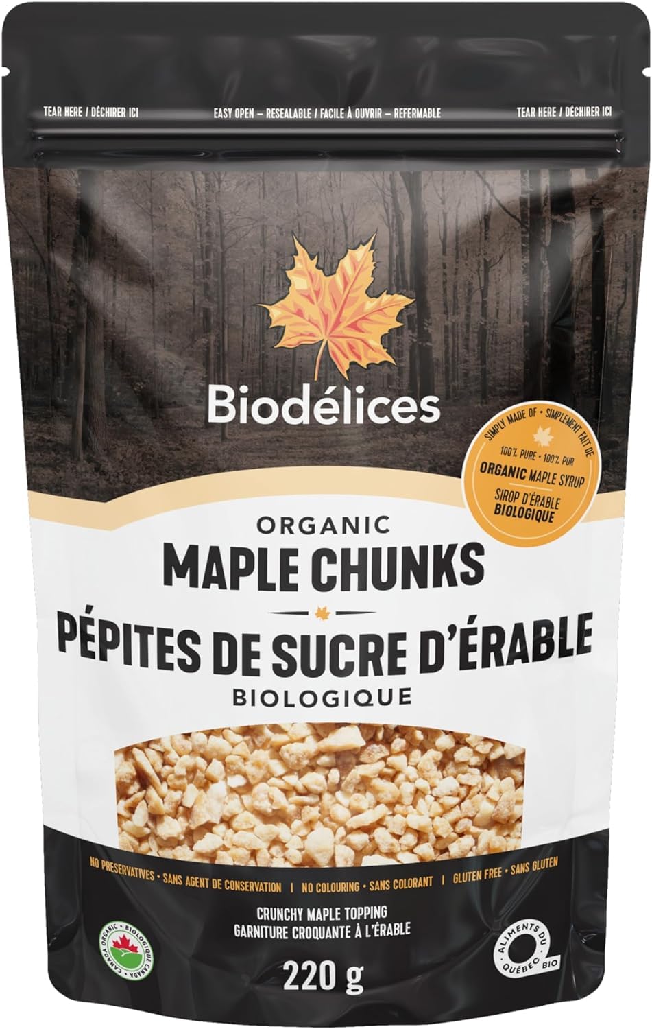 Biodelices - Organic Maple Sugar Chunks, 220g - Crunchy Maple Topping ...