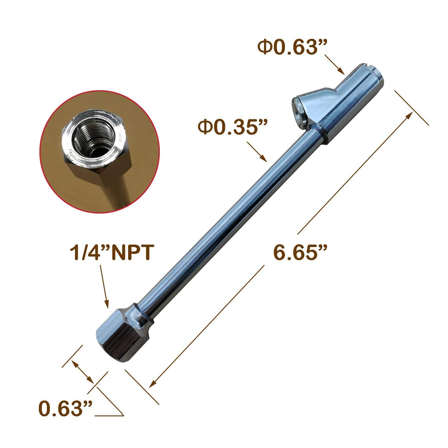Snapklik.com : Air Chuck, 1/4" FNPT 6.4" Extended Reach Dual Head Brass ...