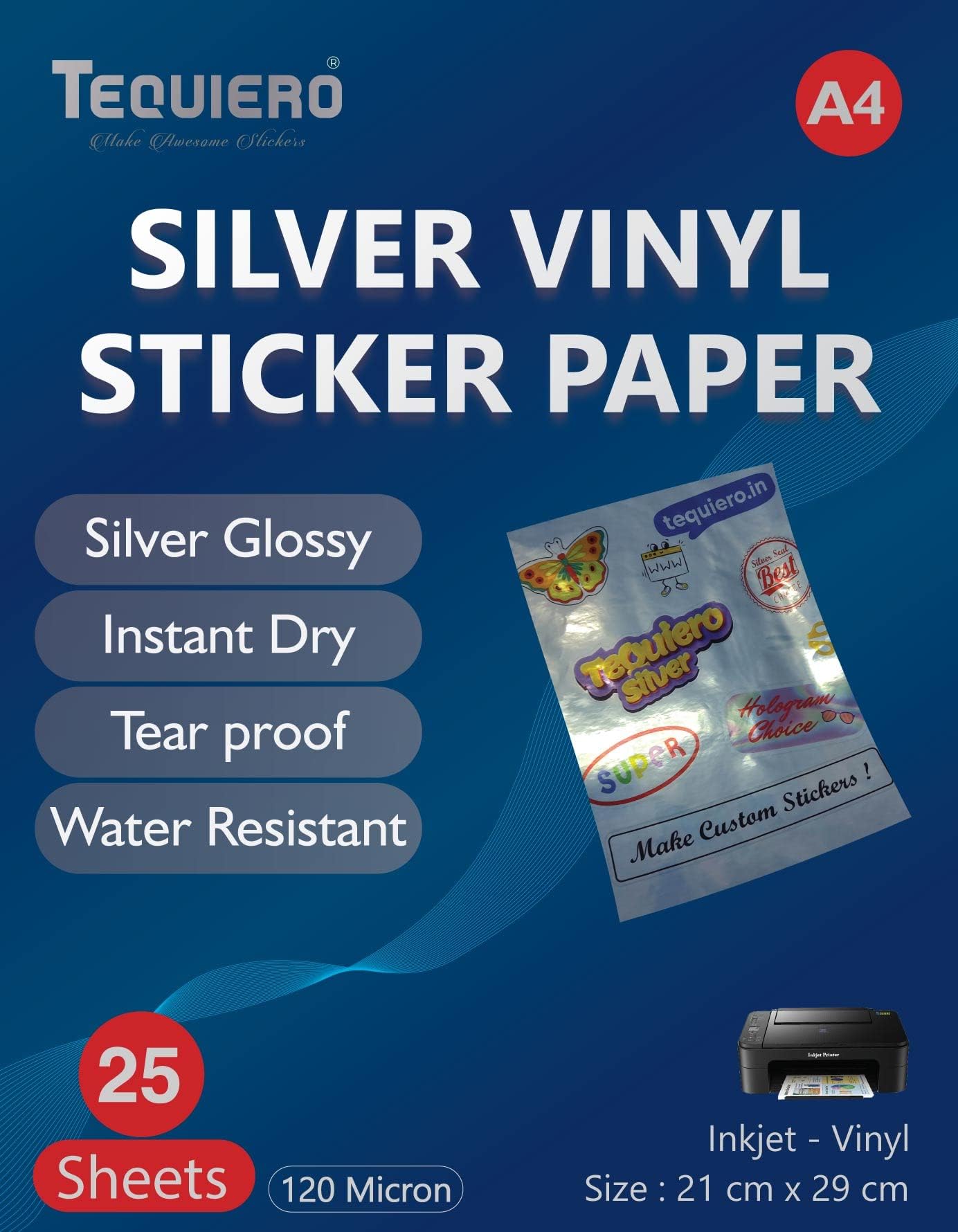 TeQuiero Silver Vinyl Sticker Paper (High Glossy), Inkjet Printable ...