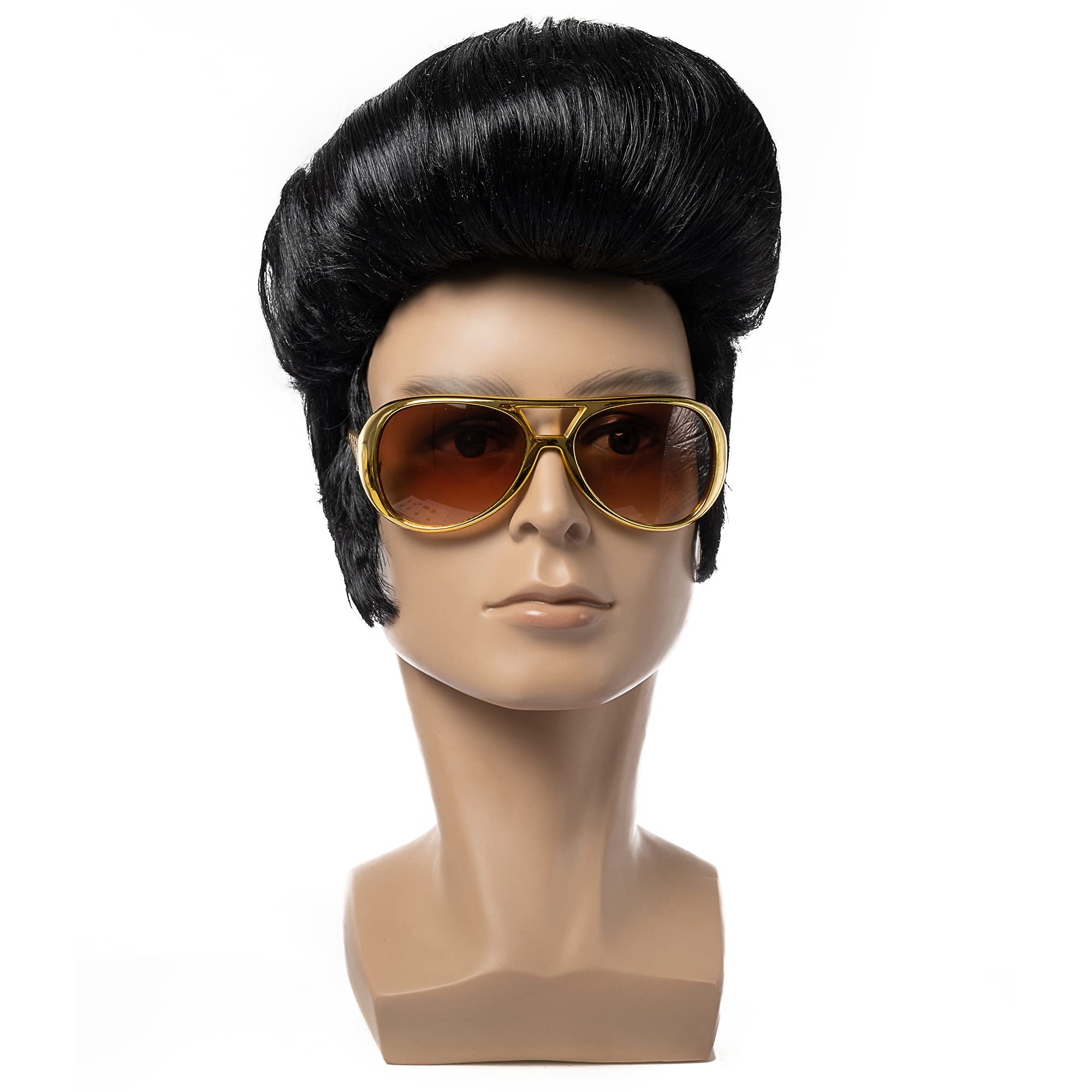 FESTIVAL PARTY Black Rock N Roll Greaser Wig with Glasses, Costume ...
