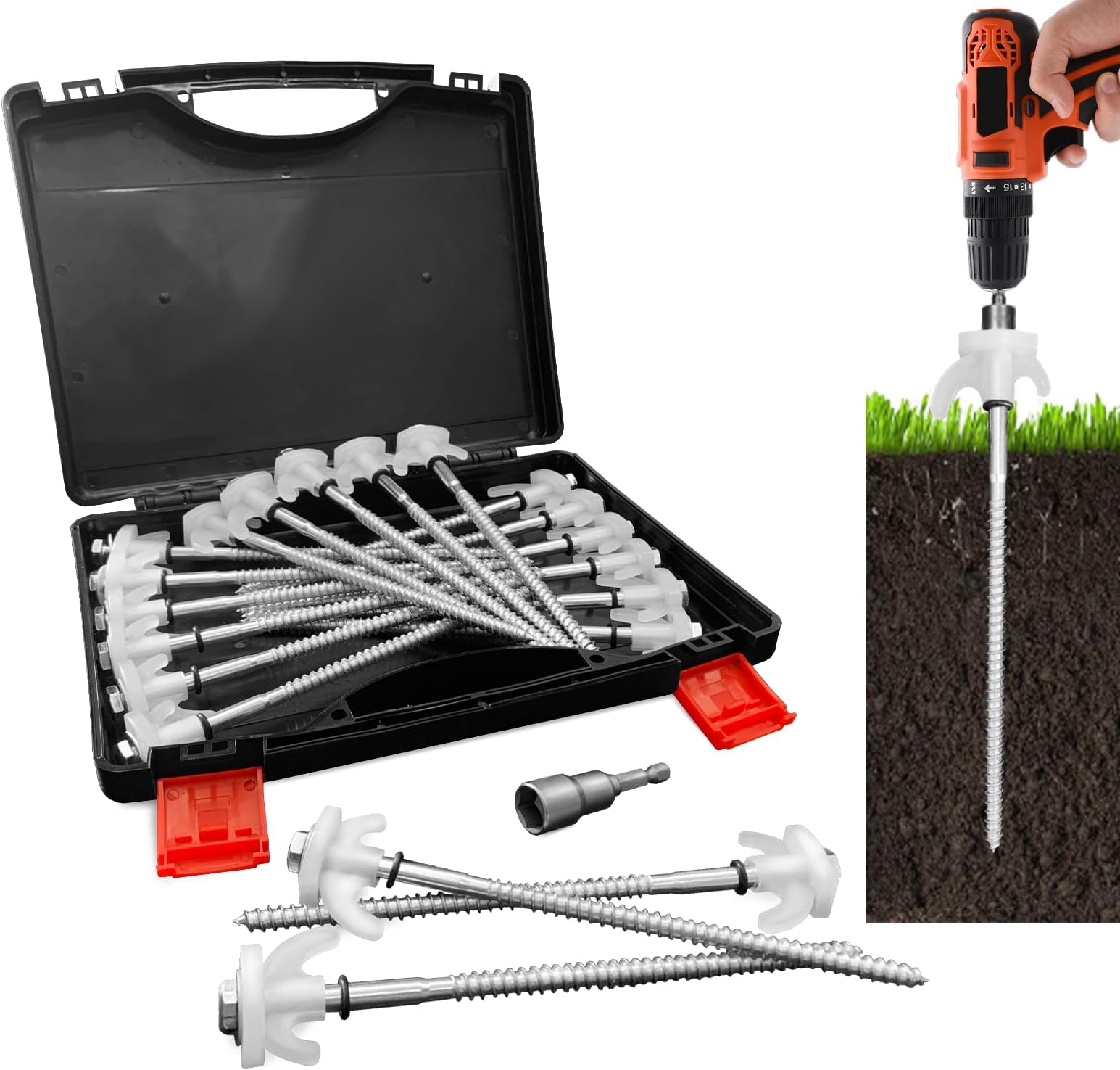 Amazon.com: 20 Pack Tent Stakes Heavy Duty - 8" Ground Anchors Screw in ...