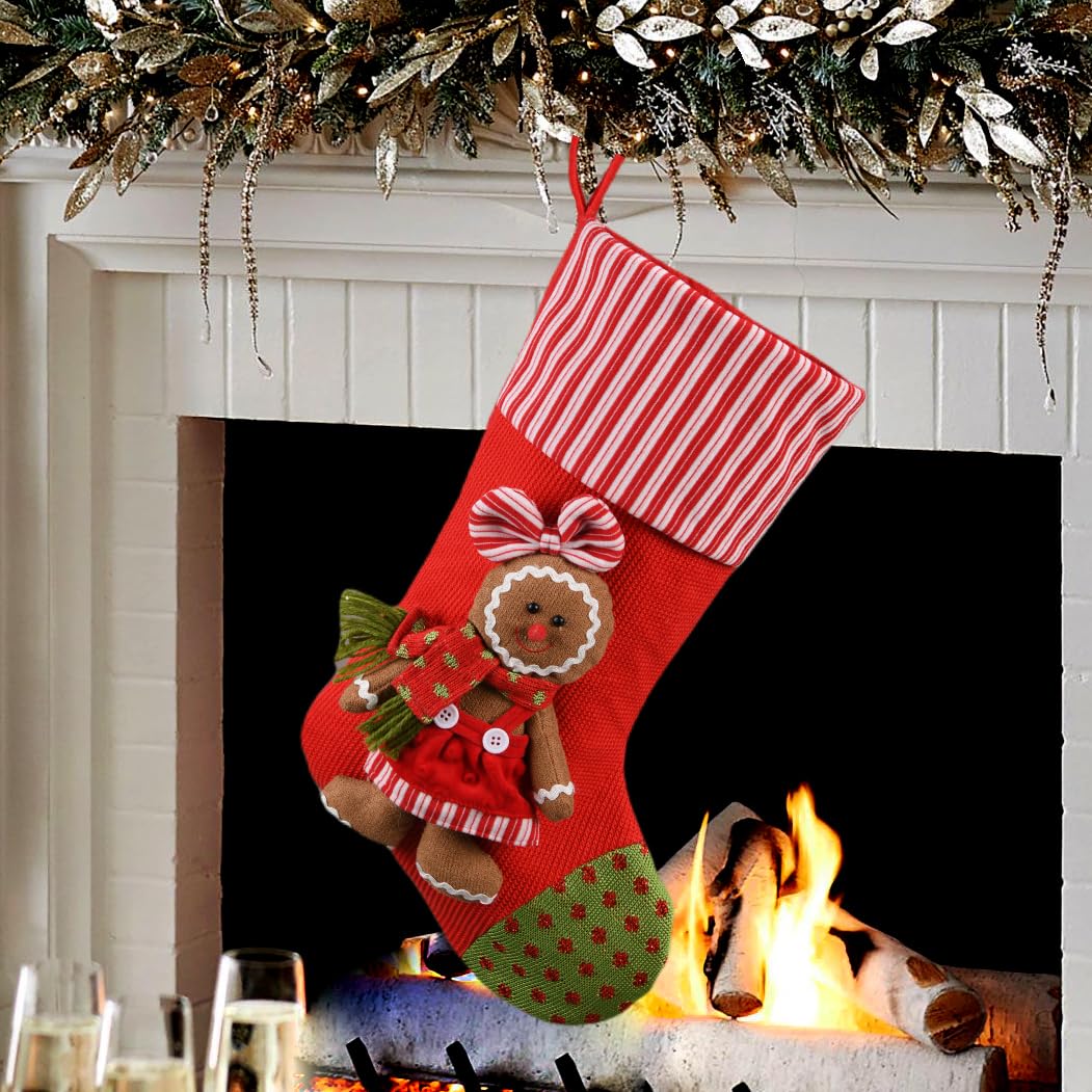 Amazon.com: WORLDECO Gingerbread Man Christmas Stocking, Red ...