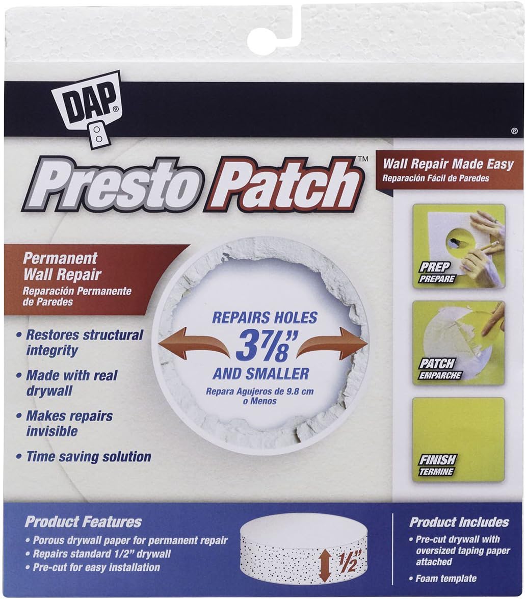 Dap 09155 Presto Patch Drywall Plug, 1/2-Inch, 3-7/8-Inch , WHITE ...
