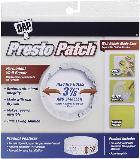 Dap 09155 Presto Patch Drywall Plug, 1/2-Inch, 3-7/8-Inch , WHITE ...