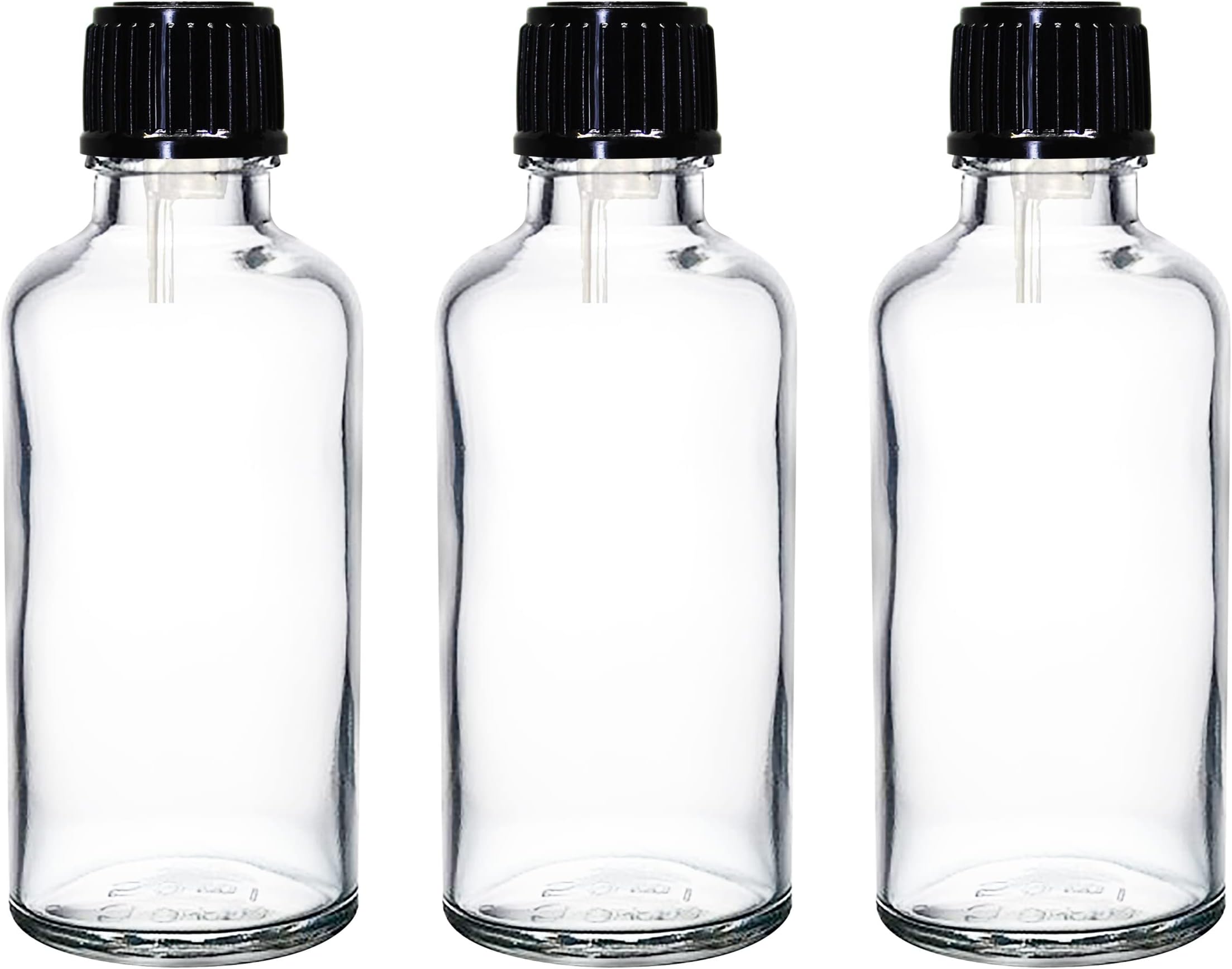 12, 2 oz Small Clear Glass Bottles (60ml) with Lids & 3 Stainless Steel ...