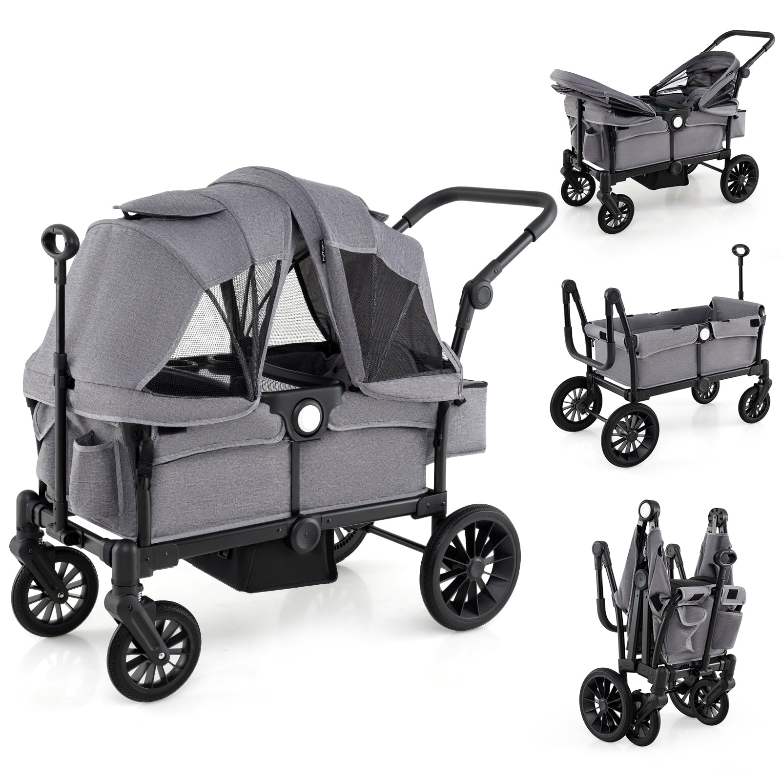 Amazon.com : HONEY JOY Wagon Stroller for 2 Kids, 2 Seater Toddler Quad ...