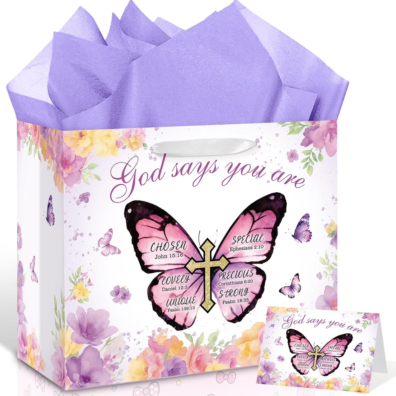 Amazon.com: Butterfly Christian Baptism Gift Bag for Girls Women Purple ...