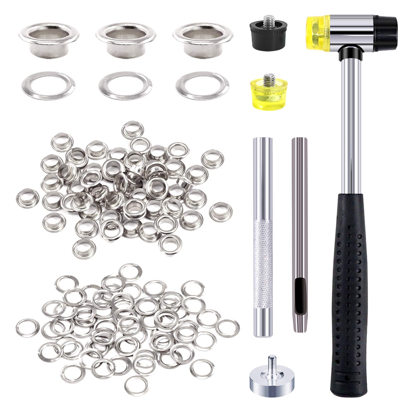 Snapklik.com : Rustark 200 Sets 1/4 Inch Silver Grommet Assortment Kit