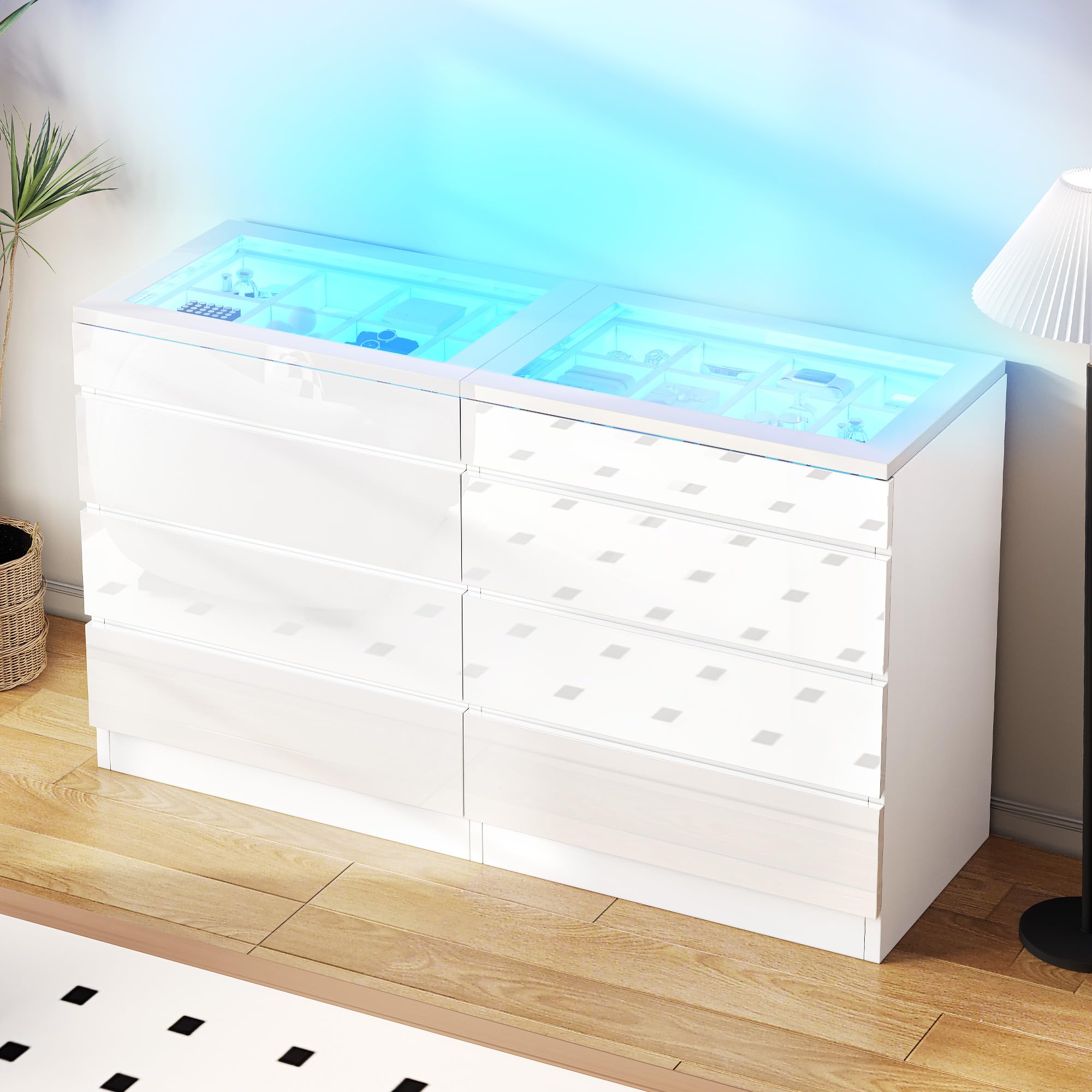 YITAHOME White Chest of Drawers, Modern 8 Drawer with LED, Tall chest ...