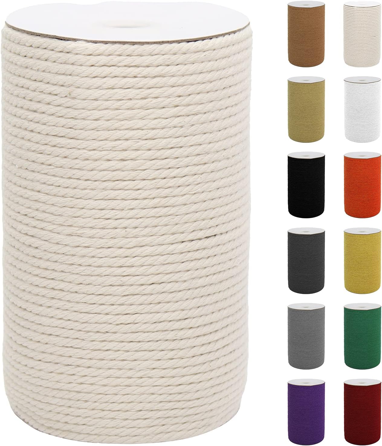 Amazon.com: SUNTQ Macrame Cord 4mm, 4 Strand Twisted Cotton Macrame ...