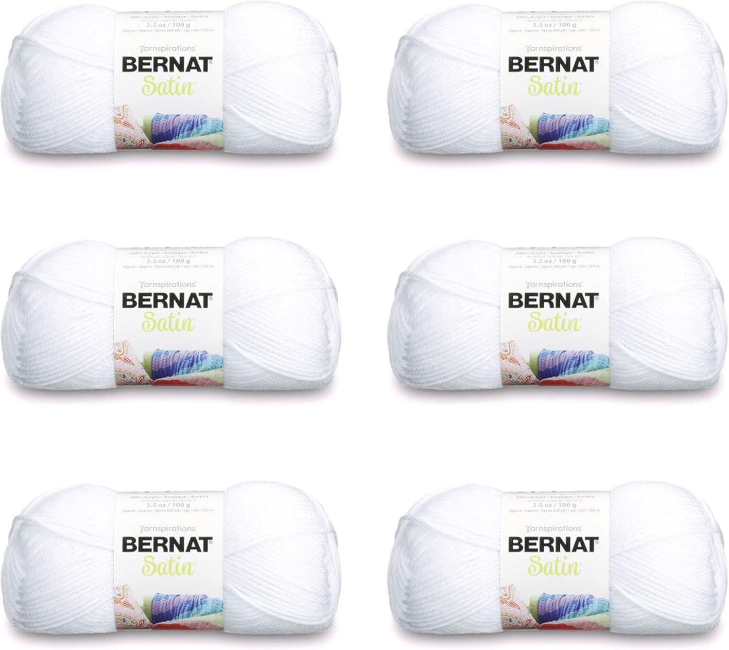 Amazon.com: Bernat Satin Snow Yarn - 6 Pack of 100g/3.5oz - Acrylic - 4 ...