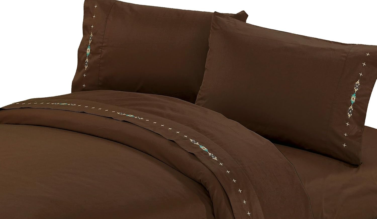 Amazon.com: HiEnd Accents Embroidered Navajo Sheet Set, Twin, Chocolate ...