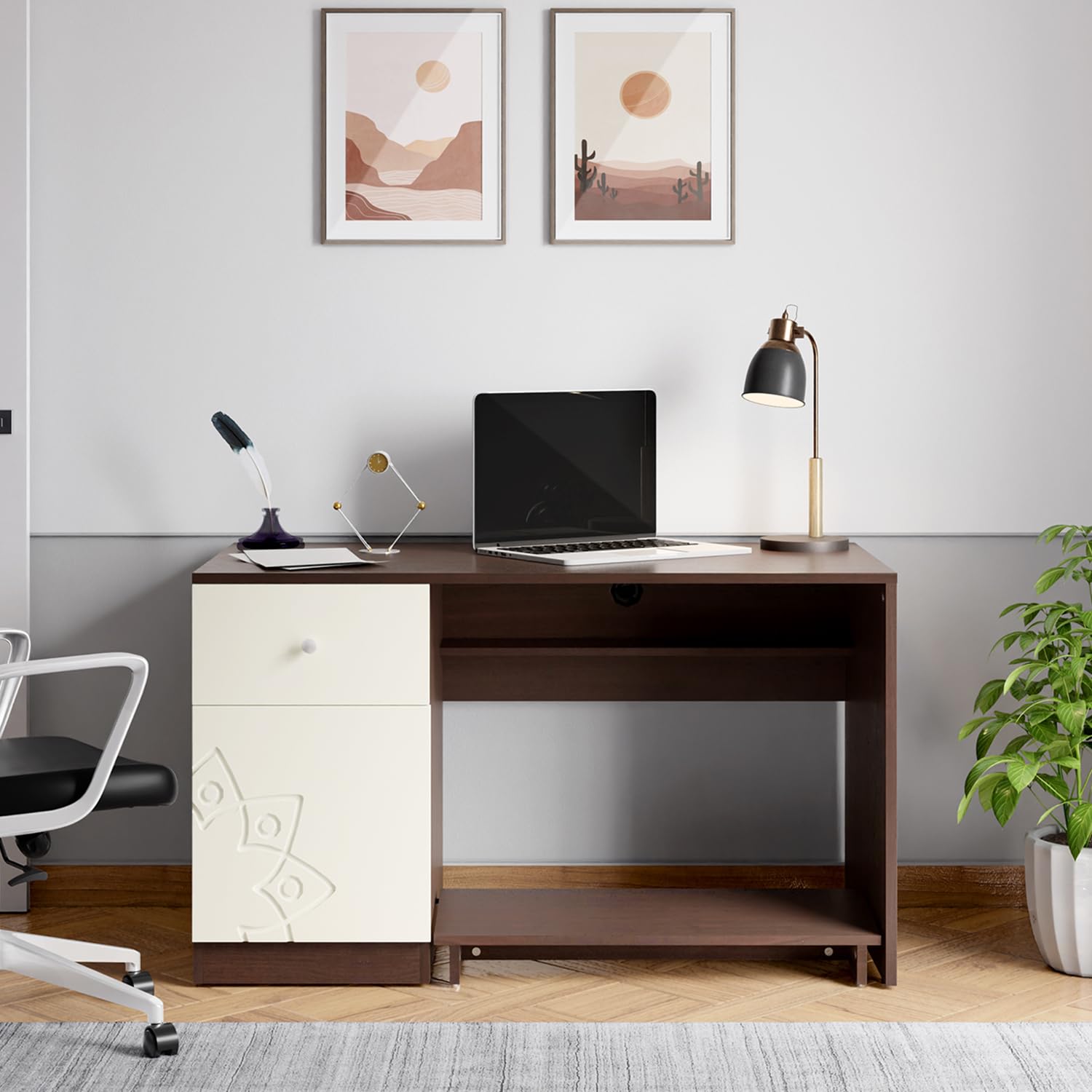GODREJ INTERIO Pavo Workdesk, Particle Board, Frosting Cream, 1 Year ...