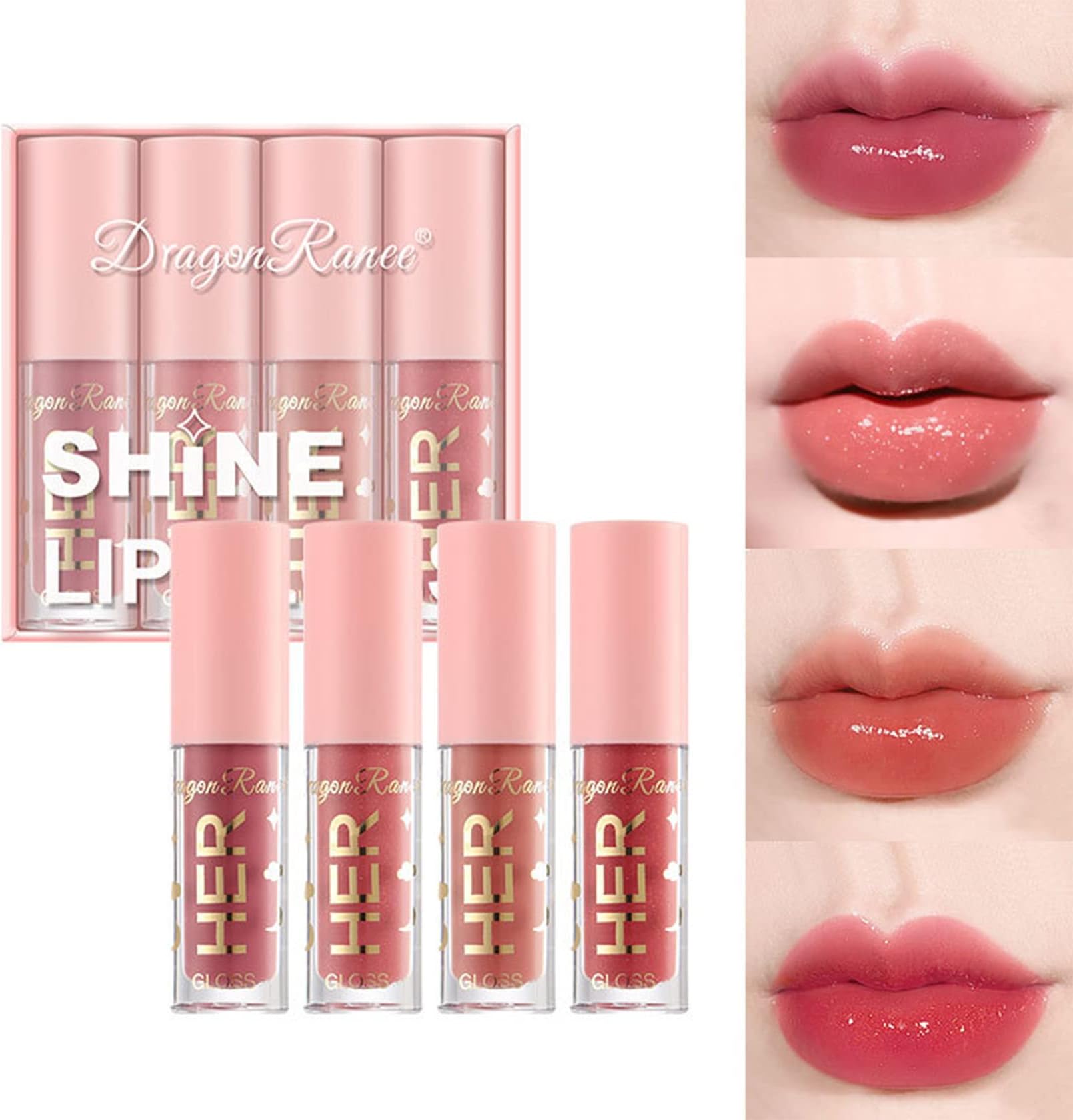 Amazon.com : 4Pcs Shimmer Lip Gloss Set Plumping Liquid Nude Lipstick ...