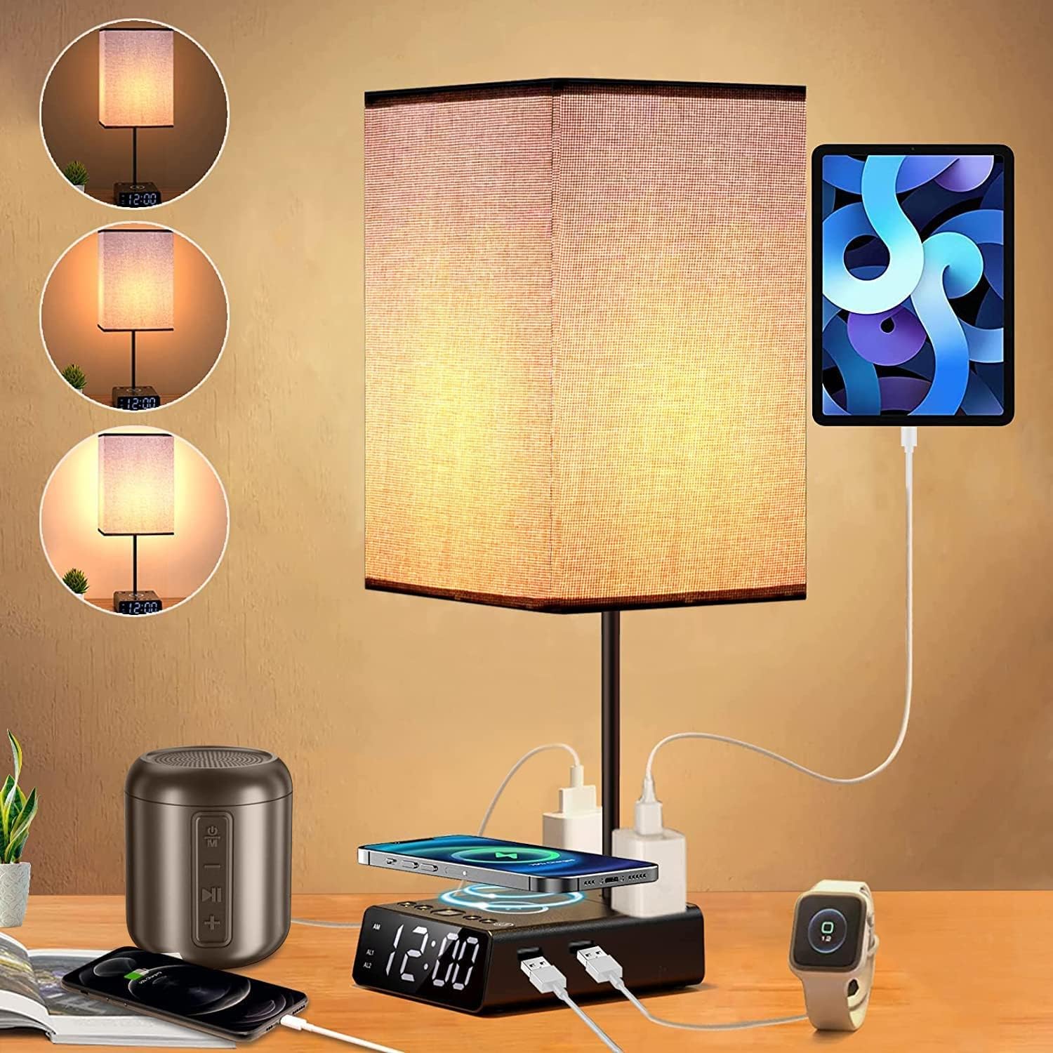 LED Desk Lamp with 4 USB Charging Ports and 2 AC Outlets,5ft Extension ...