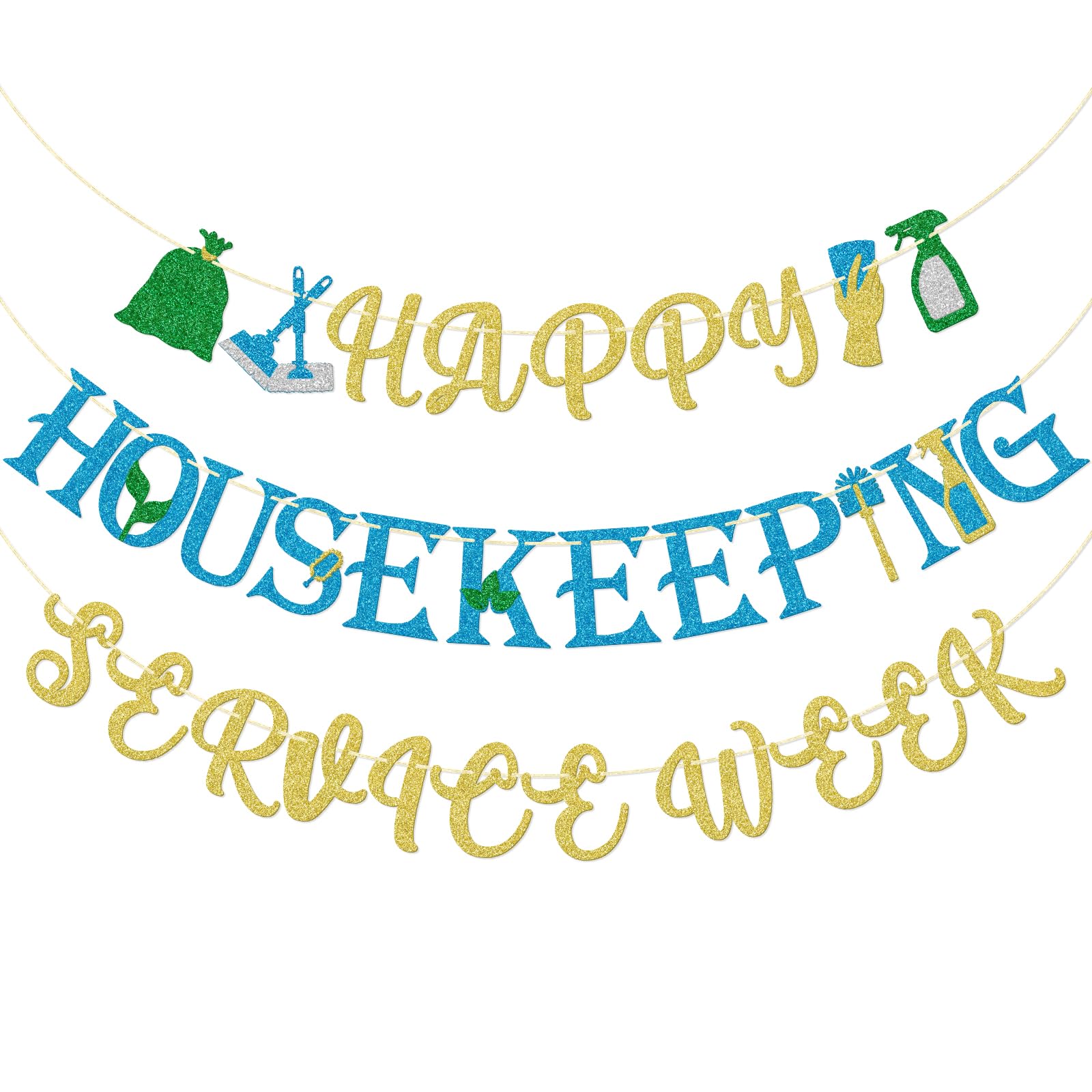 Amazon.com: Housekeeping Service Week Banner, Blue and Gold Glitter ...