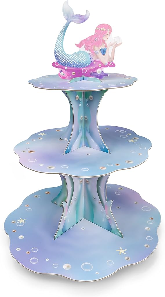 Amazon.com: Decor365 Pink Mermaid Cupcake Stand for Mermaid Birthday ...