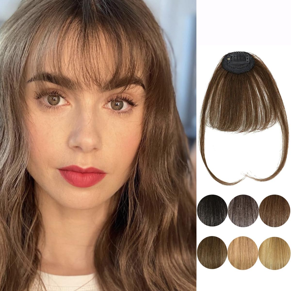 Amazon.com : Clip In Bangs Brown Human Hair Bangs Clip In Hair ...