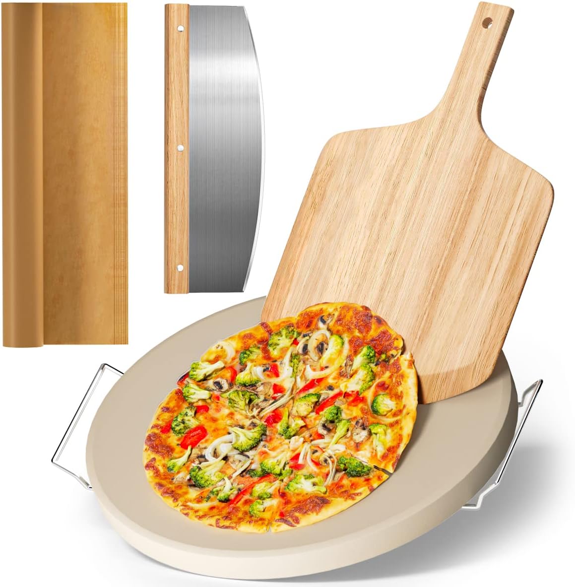 Amazon.com: 5 PCS Large Pizza Stone Set,Heavy Duty 16" Pizza Stone for ...