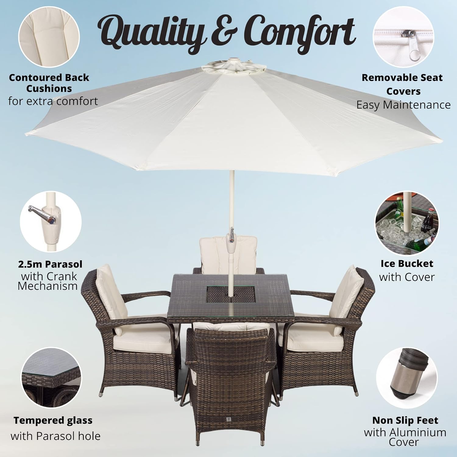 Arizona Rattan Dining Set | Luxury Square 4 Seater Brown Rattan Table ...