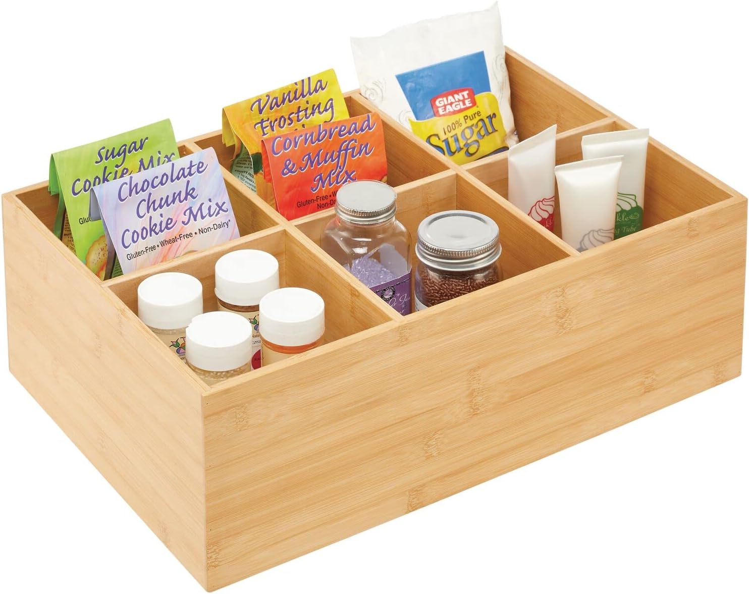 Amazon.com: mDesign Bamboo Kitchen Cabinet Pantry Organizer Bin - 6 ...