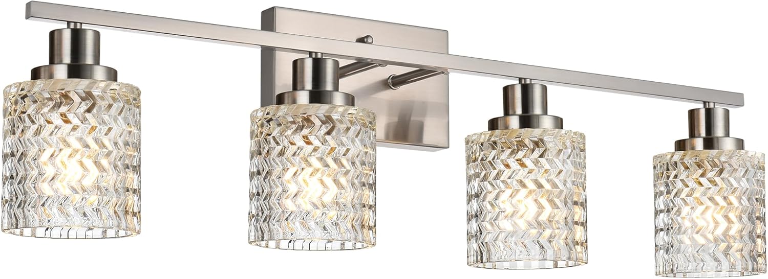 MELUCEE 4 Lights Brushed Nickel Vanity Light Modern Bathroom Light ...